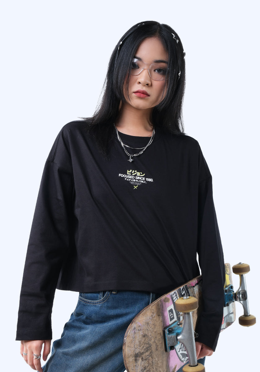 Crop Tee Long Sleeve Cray Black – FOD